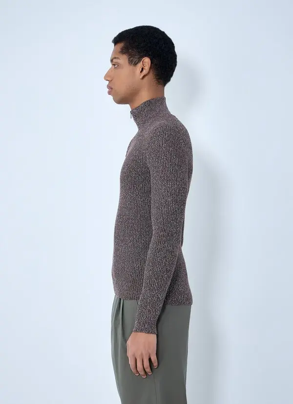 Prada High Neck Zip Sweater In Textured Cotton