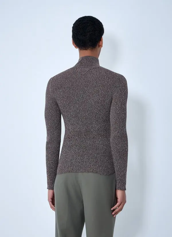 Prada High Neck Zip Sweater In Textured Cotton