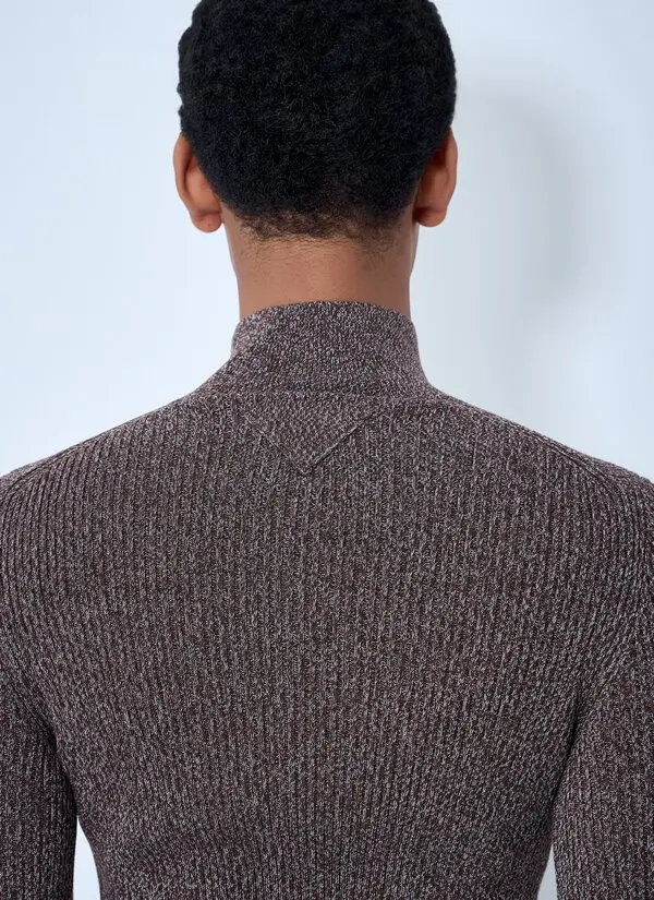 Prada High Neck Zip Sweater In Textured Cotton