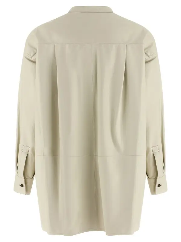 YVES SALOMON Leather Mandarin Collar Shirt