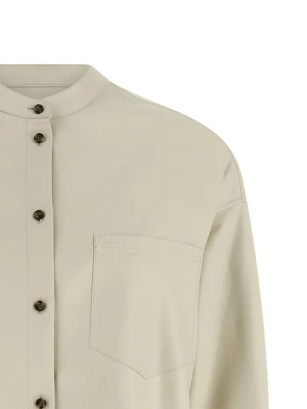 YVES SALOMON Leather Mandarin Collar Shirt