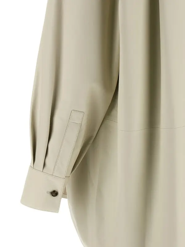 YVES SALOMON Leather Mandarin Collar Shirt