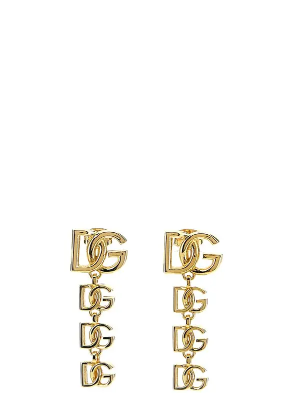 Dolce & Gabbana Metal Logo Drop Earrings - Gold