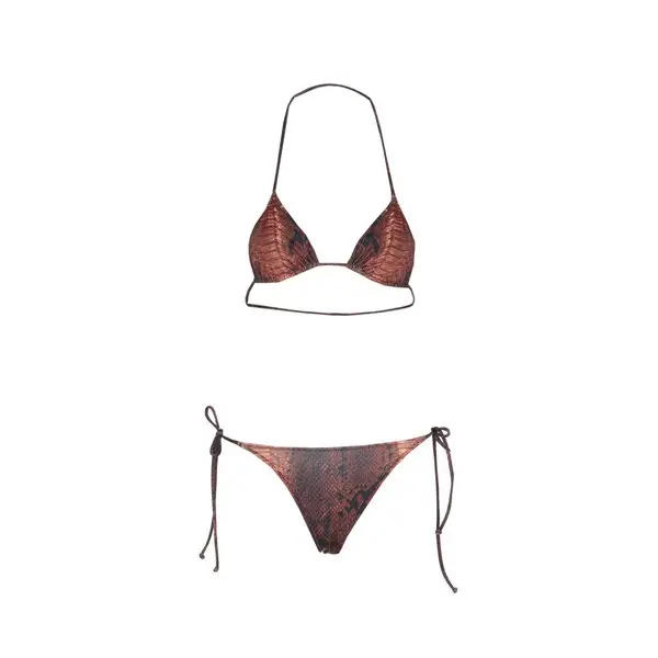 JEAN PAUL GAULTIER Python Print Triangle Bikini - Brown