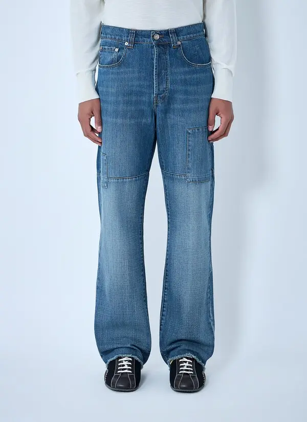WALES BONNER Patchwork Slub Wide-leg Jeans - Blue