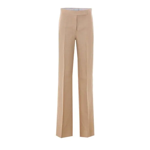Max Mara Beige Linen Pleated Front Straight-leg Trousers - Cream