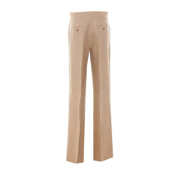 Max Mara Beige Linen Pleated Front Straight-leg Trousers - Cream