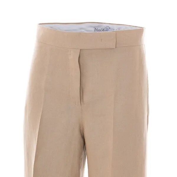 Max Mara Beige Linen Pleated Front Straight-leg Trousers - Cream