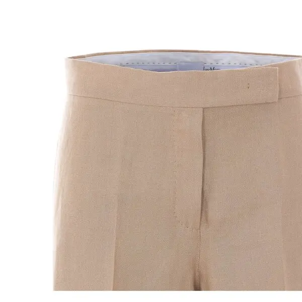 Max Mara Beige Linen Pleated Front Straight-leg Trousers - Cream