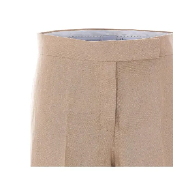 Max Mara Beige Linen Pleated Front Straight-leg Trousers - Cream