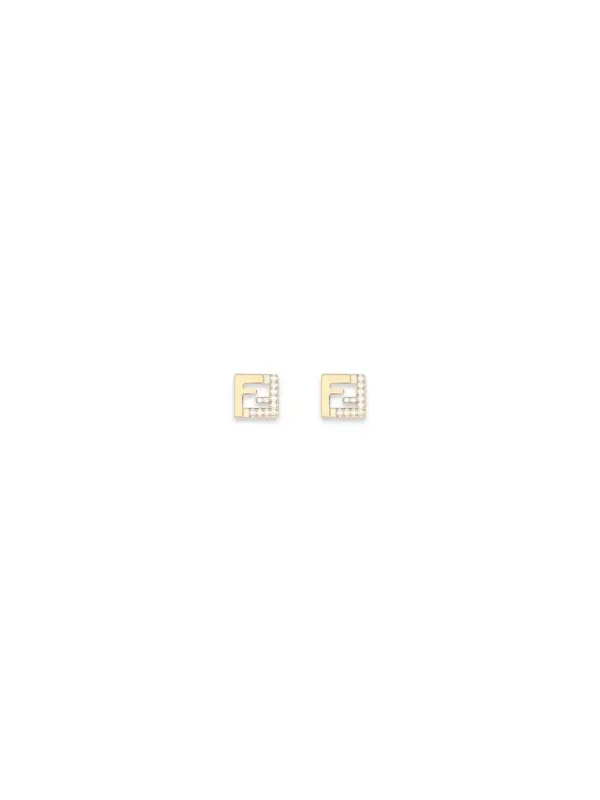 Fendi Ff Motif Crystal Stud Earrings - Gold