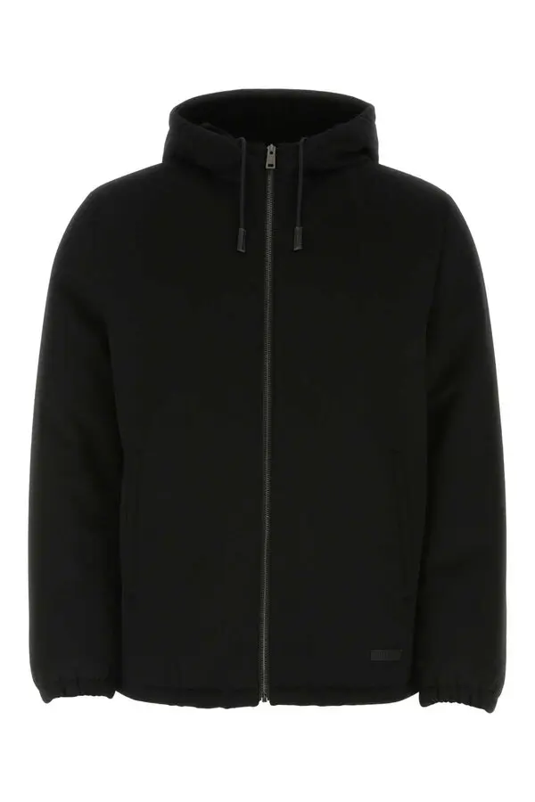 Prada Cashmere And Shearling Hooded Jacket - Black
