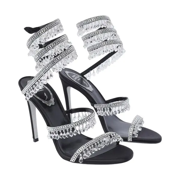 Rene Caovilla Crystal Embellished Ankle Strap Stiletto Sandals