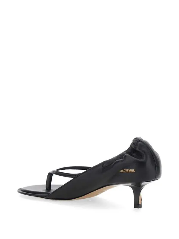 Jacquemus Gathered Leather Sandals - Black