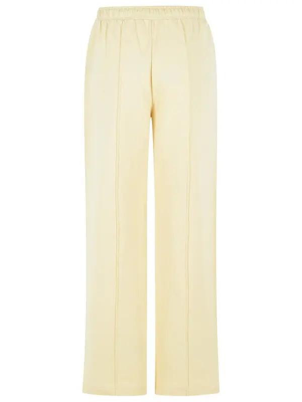 Moncler Cotton Wide Leg Pants With Logo Patch - Cream