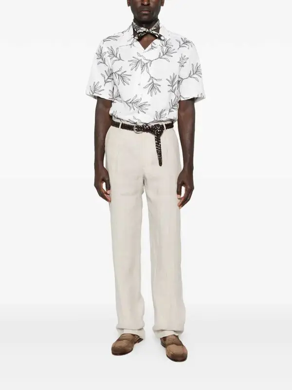 Etro Pleated Linen Trousers With Belt Loops - Multicolor