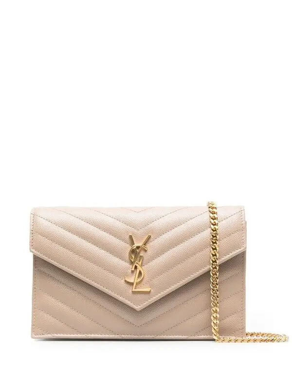 Saint Laurent Cassandre Envelope Chain Wallet In Grain De Poudre Leather - Multicolor
