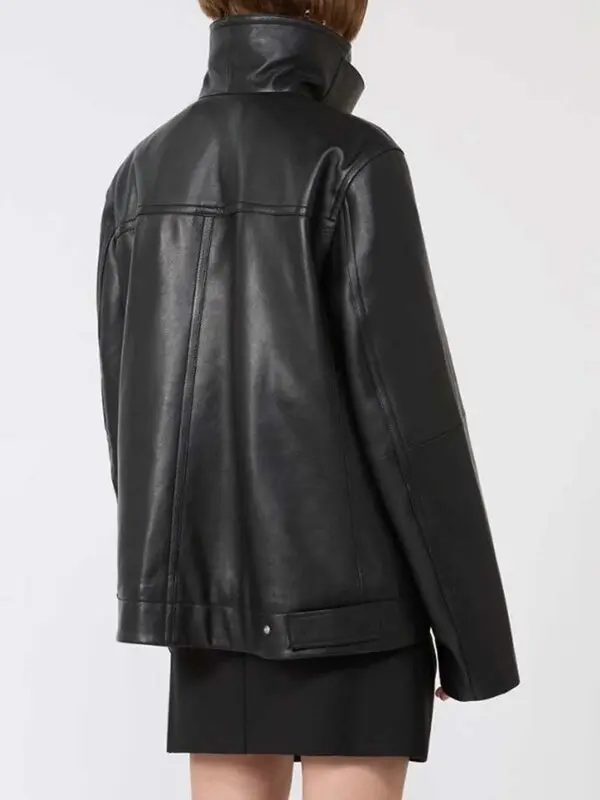 Sportmax Oversized Leather Jacket With Stand Collar And Removable Bib