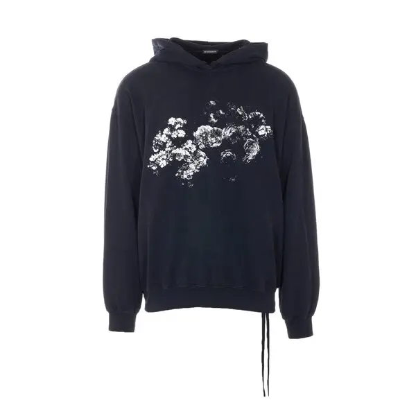 ANN DEMEULEMEESTER Floral Print Cotton Hoodie - Black