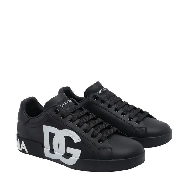 Dolce & Gabbana Portofino Sneakers With Dg Logo Print - Black