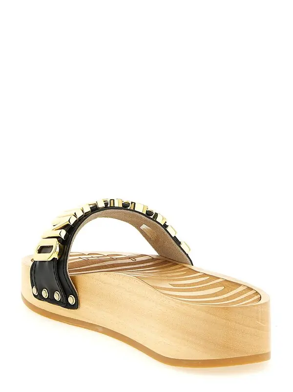 Moschino Calf Leather Clog Sandals With Gold Lettering
