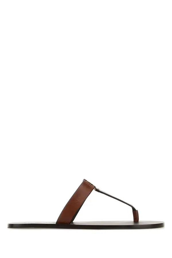 Saint Laurent Leather Thong Slippers - Brown