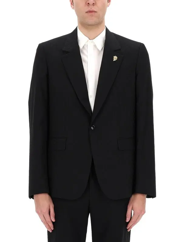 Gucci Single-breasted Jacket With Gg Weave - Black