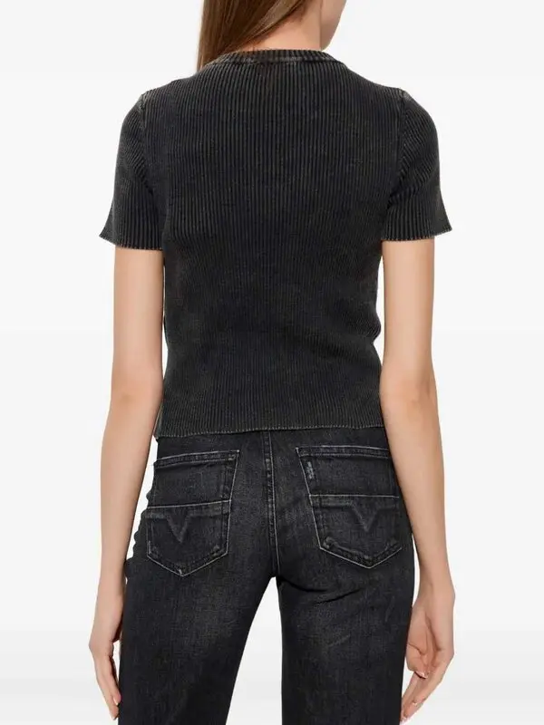 DIESEL® Ribbed Knit T-shirt With Cut-out Logo Detail - Black