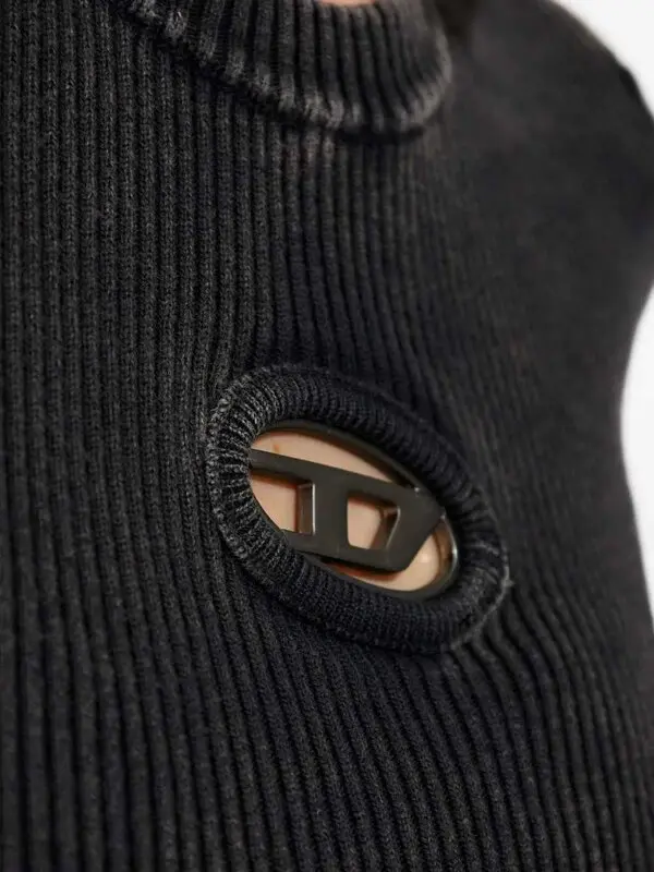 DIESEL® Ribbed Knit T-shirt With Cut-out Logo Detail - Black