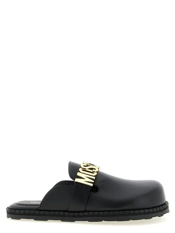 Moschino Leather Sabots With Logo Strap