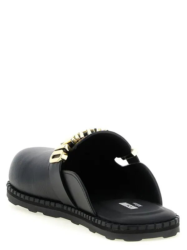 Moschino Leather Sabots With Logo Strap
