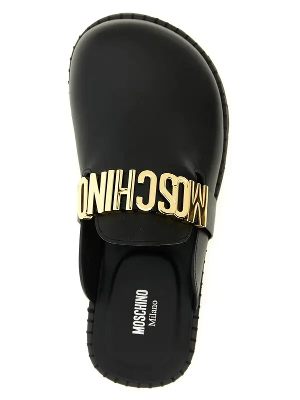 Moschino Leather Sabots With Logo Strap