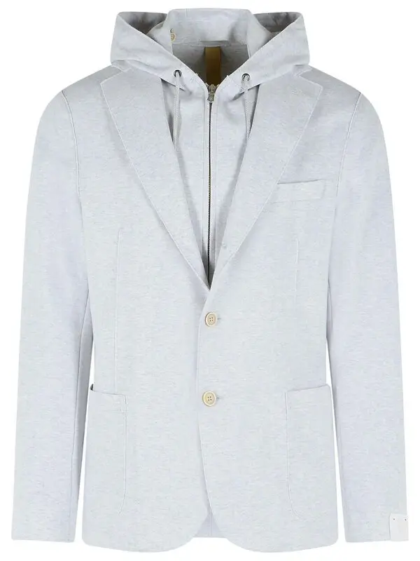 Eleventy Grey Cotton Blend Blazer With Drawstring Hood - Gray