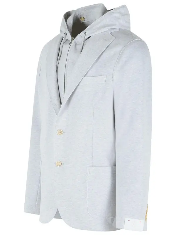 Eleventy Grey Cotton Blend Blazer With Drawstring Hood - Gray