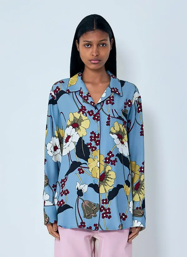 Marni Floral Print Viscose Button-down Shirt - Blue