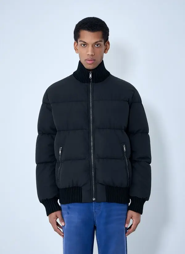 Prada High Neck Zip Up Puffer Jacket - Black