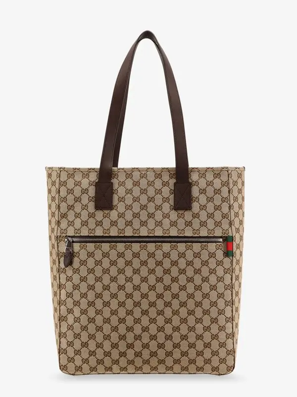 Gucci Gg Monogram Canvas Shopping Bag With Leather Trim - Multicolor