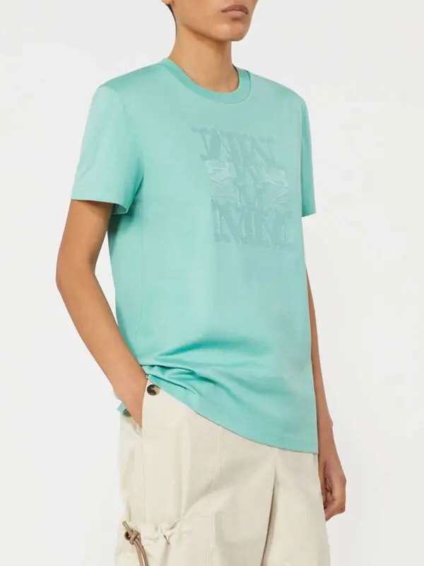 Max Mara Cotton T-shirt With Logo Detail - Blue