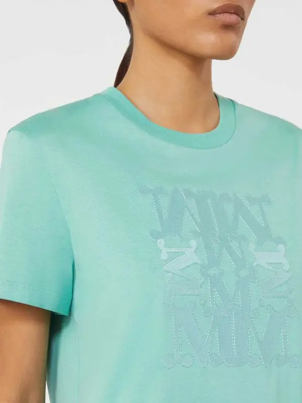 Max Mara Cotton T-shirt With Logo Detail - Blue