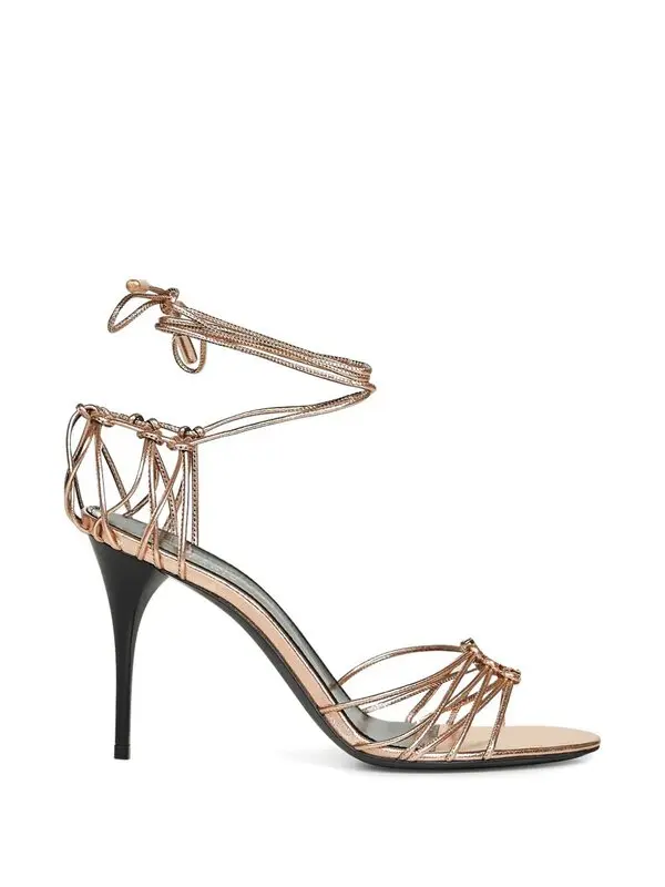 Saint Laurent Babylone 90 Metallic Leather Sandals - Silver