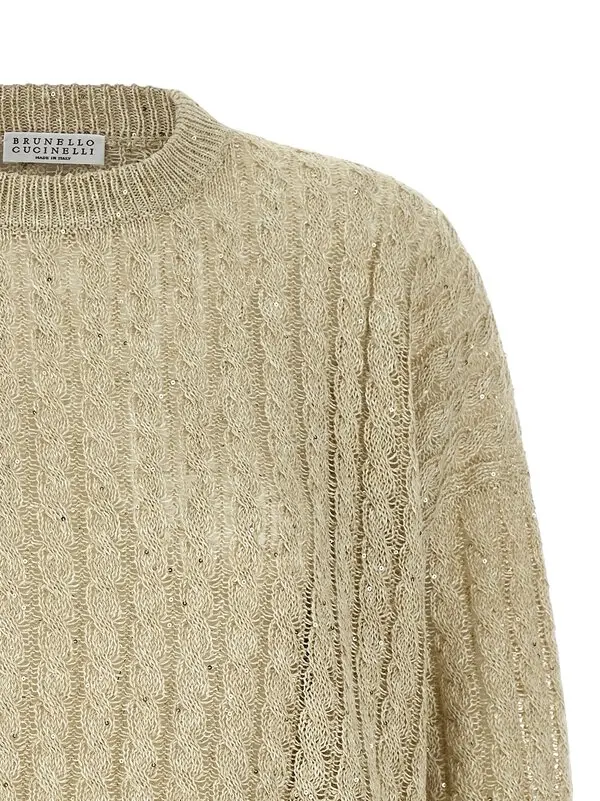 Brunello Cucinelli Dazzling Cable Knit Sequin Sweater
