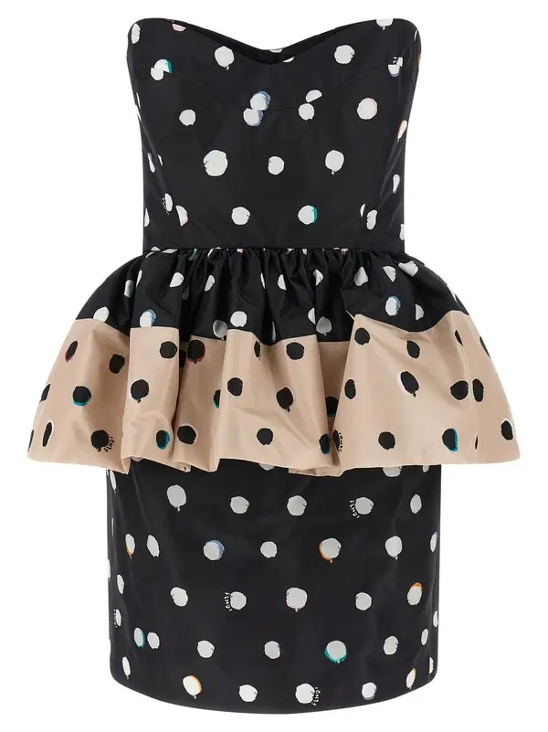 Fendi Falena Dots Print Taffeta Bustier Mini Dress