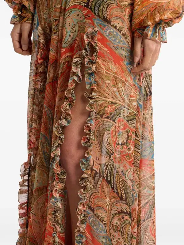 Etro Long Skirt With Paisley Pattern And Ruffled Details - Multicolor