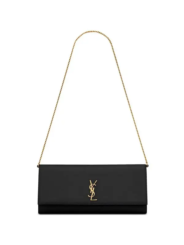 Saint Laurent Kate Clutch In Grain De Poudre Leather - Black