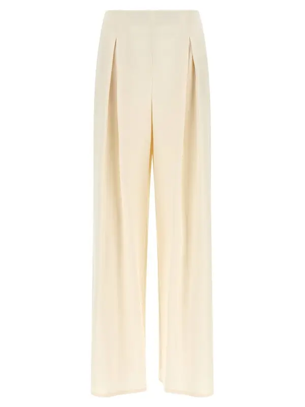 Max Mara Silk Wide Leg Pleated Pants - White