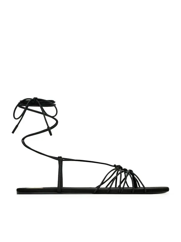 Saint Laurent Babylone Smooth Leather Sandals With Ankle Bow Fastening - Multicolor