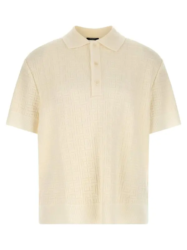 Balmain Monogram Jacquard Polo Shirt - White