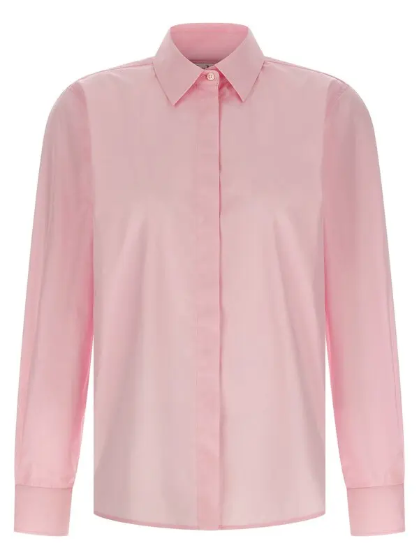 Max Mara Mxmmaroso Cotton Poplin Shirt With Metal Logo Appliqu - Pink