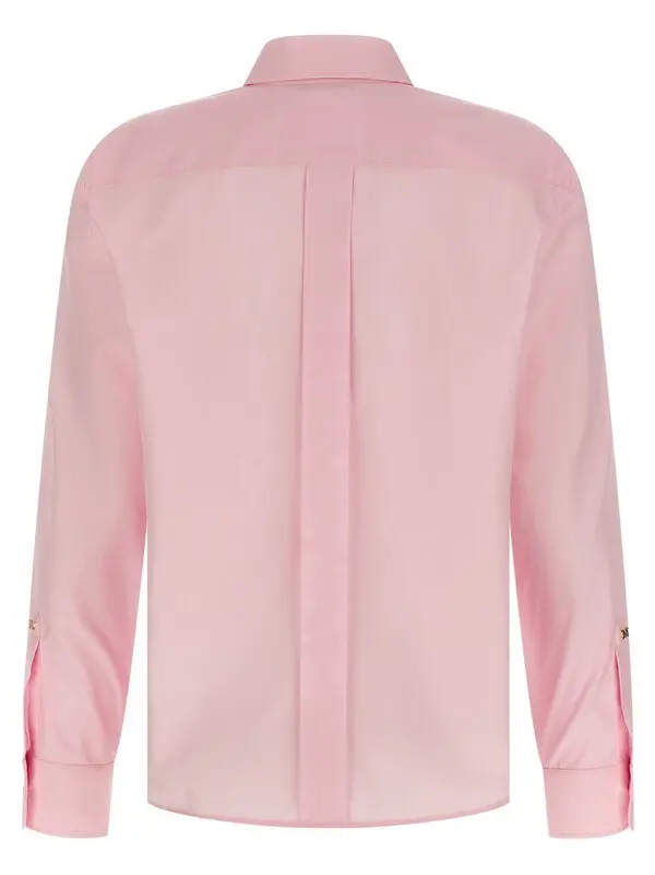 Max Mara Mxmmaroso Cotton Poplin Shirt With Metal Logo Appliqu - Pink