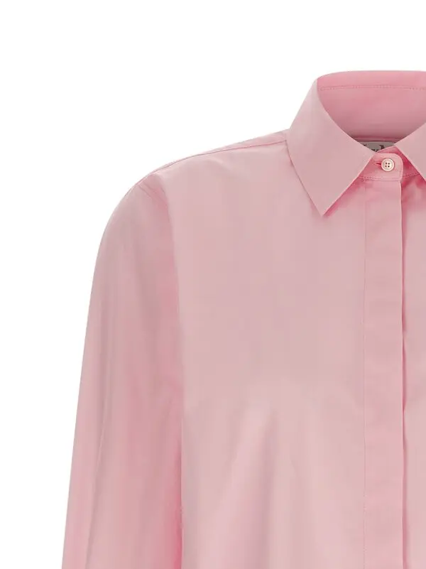 Max Mara Mxmmaroso Cotton Poplin Shirt With Metal Logo Appliqu - Pink